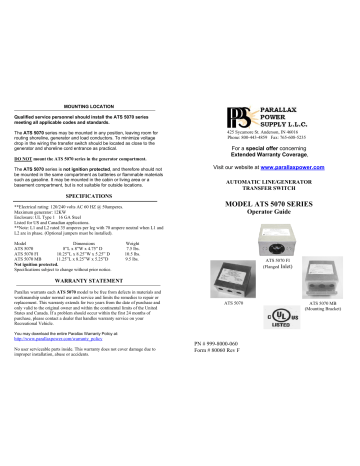 Parallax ATS 5070 FI Operator's Manual | Manualzz