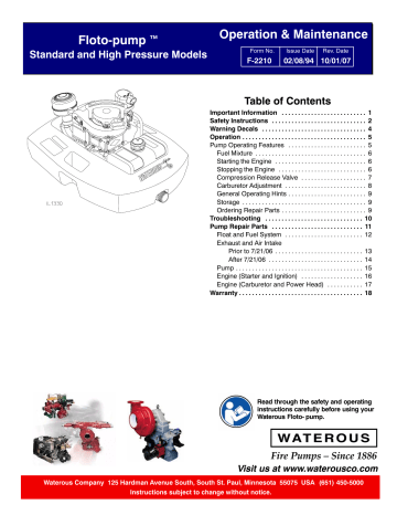 Waterous Floto-pump IL1330 Operation & Maintenance Manual | Manualzz