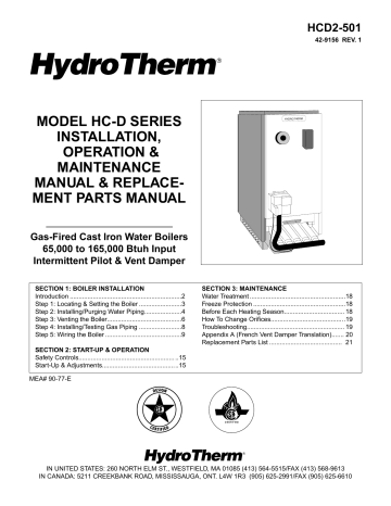 HydroTherm HC-100, HC-145 Installation Operation & Maintenance | Manualzz