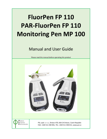 PSI PAR-FluorPen FP 110 Manual And User Manual | Manualzz