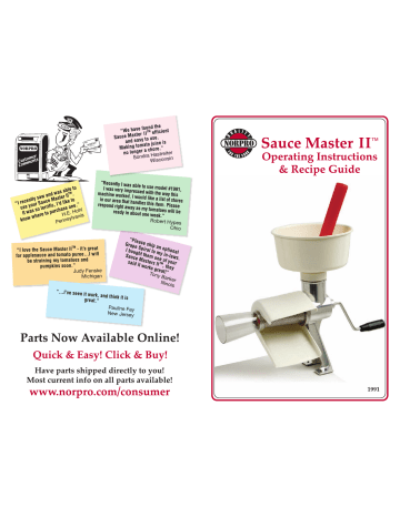 Norpro Sauce Master II Operating Instructions & Recipe Book | Manualzz