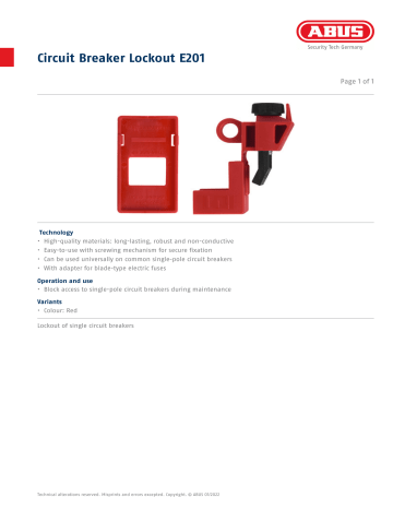 ABUS 00368 Circuit Breaker Lockout E201 Technical data | Manualzz