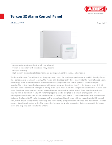 ABUS AZ4000 Terxon SX Alarm Control Panel Technical data | Manualzz