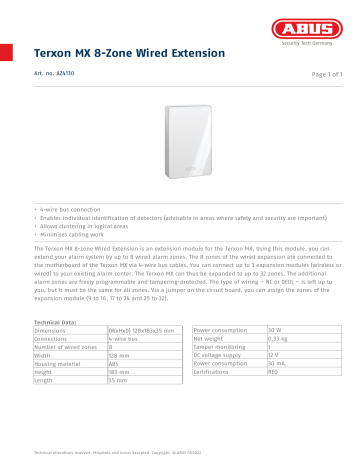 ABUS AZ4130 Terxon MX 8-Zone Wired Extension Technical data | Manualzz