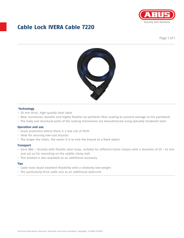 ABUS 500103040000 Cable Lock IVERA Cable 7220 Technical data | Manualzz