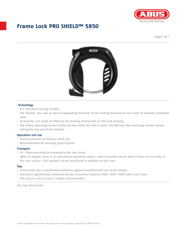 ABUS 500105017000 Frame Lock PRO SHIELD™ 5850 Technical data | Manualzz