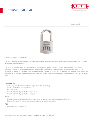 ABUS 4003318358371 160/50HB50 B/SB Technical data | Manualzz