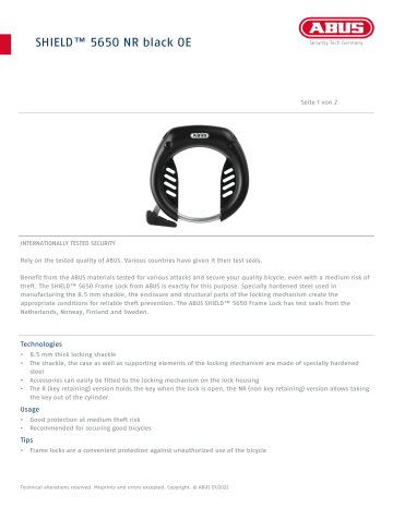 ABUS 4003318051845 SHIELD™ 5650 NR schwarz OE Technical data | Manualzz