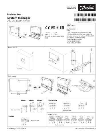 Danfoss AK-SM 800AL System Manager, 800A series Installation Guide | Manualzz
