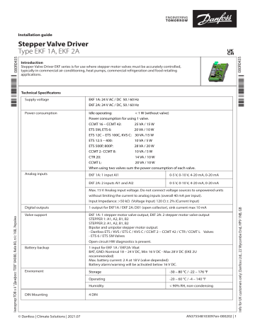 Danfoss EKF 2A Stepper Valve Driver, Type 1A Installation Guide | Manualzz