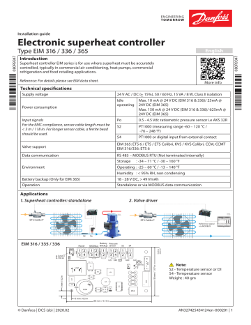 Danfoss EIM 316 Electronic superheat controller, Type , 336, 365 ...