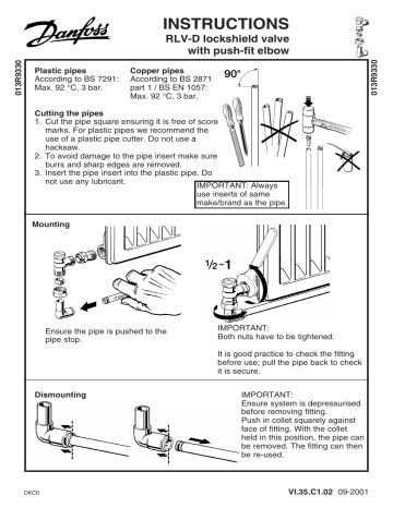Danfoss RLV-D lockshield valve, push-fit Installation Guide | Manualzz