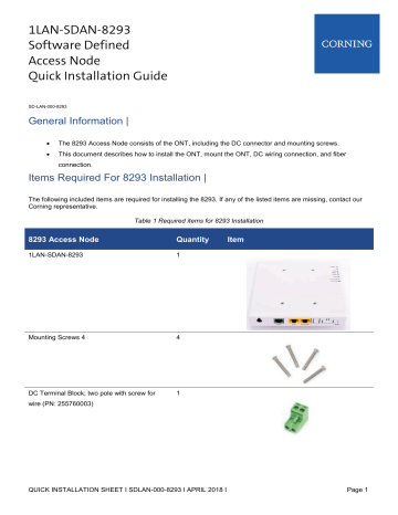 CORNING 1LAN-SDAN-8293 Quick Installation Manual | Manualzz