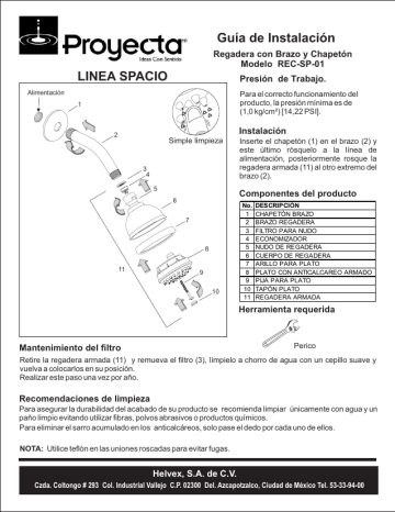 Helvex Proyecta REC-SP-01 Guía de instalación | Manualzz