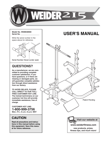 Weider WEBE08900 Home Gym User's Manual | Manualzz