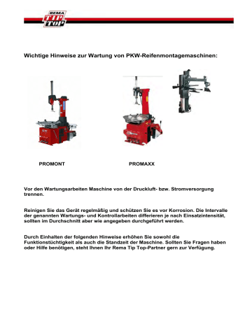 Rema Tip Top PROMONT Wartungshinweise | Manualzz