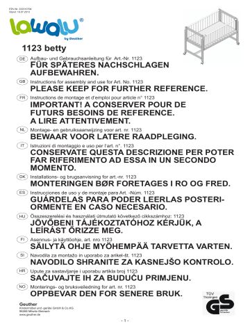 Geuther lawalu 1123 betty Instructions For Assembly And Use | Manualzz