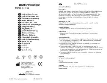 Parker ECLIPSE Probe Cover Instructions For Use Manual | Manualzz
