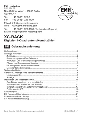 EMH metering XC-RACK Gebrauchsanleitung | Manualzz