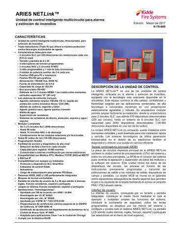Kidde Fire Systems ARIES NETLink Manual de usuario | Manualzz