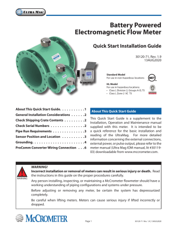 McCrometer UltraMag Standard Quick Start Installation Manual | Manualzz