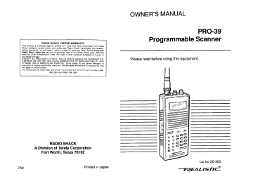Radio Shack Realistic PRO-39 Owner's Manual | Manualzz