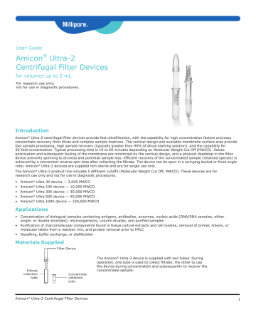 Millipore Amicon Ultra-2 User Manual | Manualzz