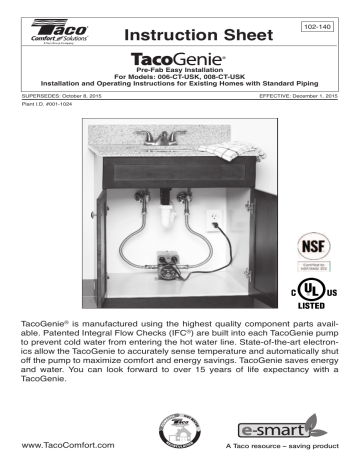 Taco TacoGenie 006-CT-USK Instruction Sheet | Manualzz