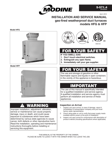 Modine Manufacturing HFG Series Installation And Service Manual | Manualzz
