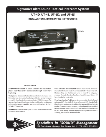Sigtronics UT-6S Installation And Operating Instructions Manual | Manualzz