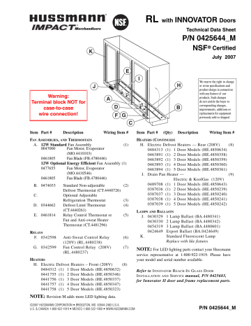 Hussmann IMPACT RL, IMPACT RM, RMF Technical Data Sheet | Manualzz