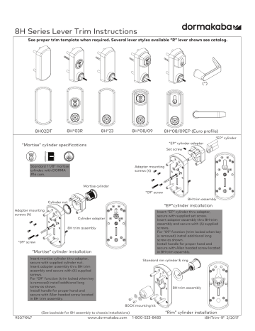 Dormakaba 8H Series Instructions | Manualzz