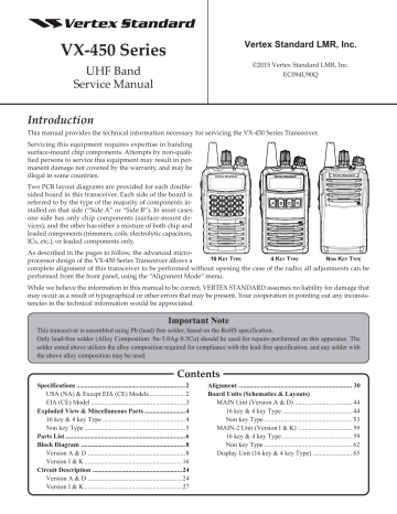 Vertex Standard VX-450 series Service Manual | Manualzz