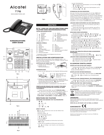 Alcatel T76 Kurzanleitung | Manualzz