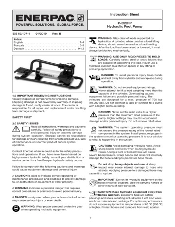 Enerpac P-392FP Instruction Sheet | Manualzz