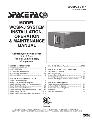 SpacePak WCSP-3642J Installation, Operation & Maintenance Manual | Manualzz