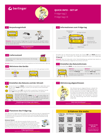 Berlinger Fridge-tag 2, Fridge-tag 2 E Kurzanleitung | Manualzz
