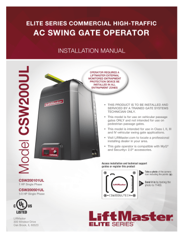 Chamberlain Elite CSW200UL, Elite Series Installation Manual | Manualzz