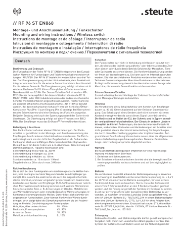 steute RF 96 ST EN868 Mounting And Wiring Instructions | Manualzz