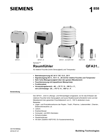 Siemens QFA3160 Kurzanleitung | Manualzz