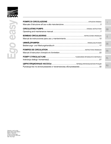 EBARA Ego easy xx-60, Ego easy xx-80 Manual De Instrucciones | Manualzz