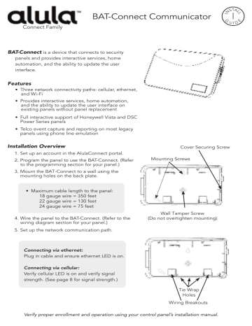 Alula BAT-Connect Quick Start Manual | Manualzz