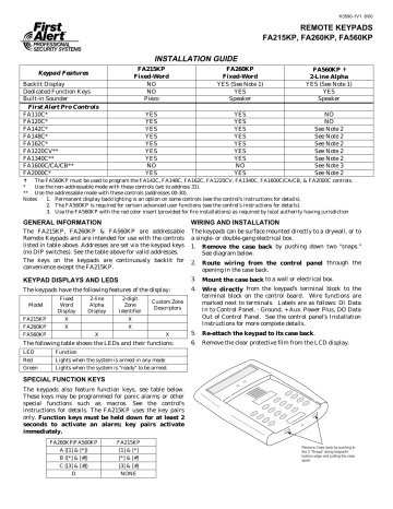 First Alert FA560KP Installation Manual | Manualzz