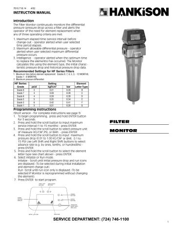 HANKISON Filter Monitor Instruction Manual | Manualzz