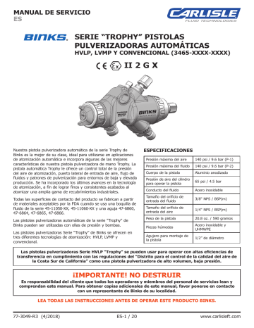 Binks TROPHY Serie Manual de usuario | Manualzz