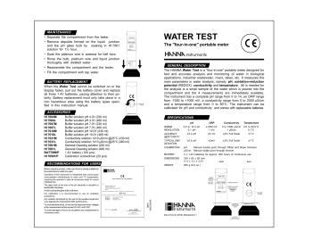 Hanna Instruments WATER TEST Instruction Manual | Manualzz