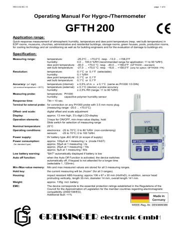 GREISINGER GFTH200 Operating Manual | Manualzz