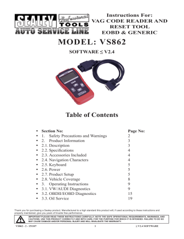 Sealey VAG VS862 Instructions Manual | Manualzz