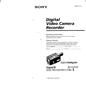 Sony dcr-trv103 Camcorder Manual | Manualzz