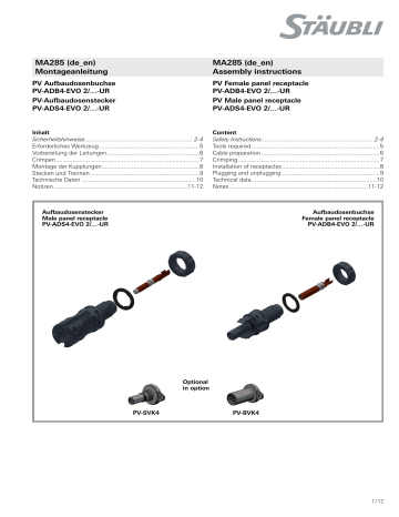 Staubli PV-ADS4-EVO 2 UR Series Assembly Instructions Manual | Manualzz